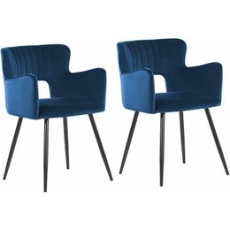 Beliani Esszimmerstuhl Marineblau Polsterbezug mit Armlehnen vier stabilen Beinen Wohnzimmer Esszimmer Küche Elegant Klassisch - Blau