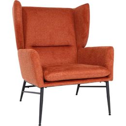 Neuwertig] Lounge-Sessel HHG 256, Ohrensessel Cocktailsessel Sessel Polstersessel, Stoff/Textil Metall terracotta-braun - brown
