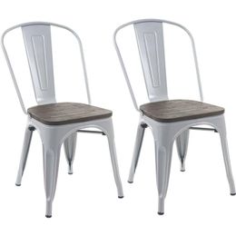 Neuwertig] 2er-Set Stuhl HHG 404 inkl. Holz-Sitzfläche, Bistrostuhl Stapelstuhl, Metall Industriedesign stapelbar grau - grey