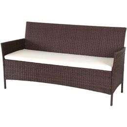 HHG Neuwertig] 3-Sitzer Poly-Rattan Gartenbank Hamar, Sitzbank braun-meliert, Kissen creme - brown