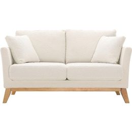 Miliboo Skandinavisches 2-Sitzer-Sofa mit abnehmbarem Bezug in Weiß mit Bouclé-Wolleffekt und Holzfüßen OSLO - Weiß