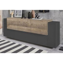 Kommode Dbaian, Küchen-Sideboard mit 5 Türen und 2 Schubladen, Wohnzimmer-Buffet, Küchen-Sideboard, 100% Made in Italy, cm 220x45h86, Anthrazit und