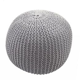 Neuwertig] Pouf HHG 080, Strickhocker Sitzhocker Strickpouf, Strickoptik 40x50cm grau - grey