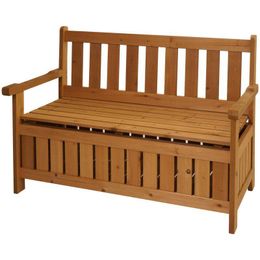 [NEUWERTIG] Gartenbank HHG-487 mit Stauraum, Truhenbank Sitzbank Staufach Aufbewahrung, Outdoor Tanne Holz MVG 114cm, braun - brown