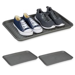 Schuhabtropfschale xl, 3er Set, Unterlage für nasse Schuhe, 60 x 40 cm, große Schuhablage Kunststoff, grau - Relaxdays