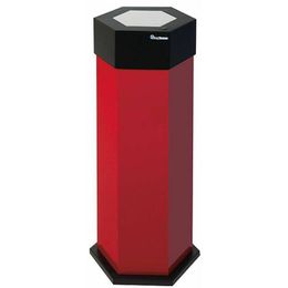 Abfallsammler retro-modern, sechseckig, rubinrot-glatt-glänzend, 45 Liter, mit Klappe aus Edelstahl - Stumpf