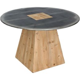 Neuwertig] Esstisch HHG 607, Tisch Esszimmertisch, rund Industrial Massiv-Holz MVG-zertifiziert 74x120cm, natur mit Metall-Optik - grey