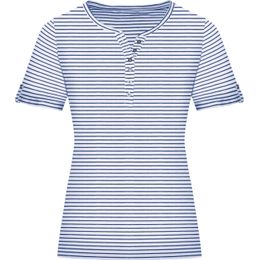 CR&Eacute;ATION L Damen Kurzarmshirt mit fixiertem &Auml;rmel-Aufschlag marine-geringelt Gr&ouml;&szlig;e 52