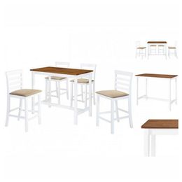 vidaXL Sitzgruppe Bartisch mit Stühlen 5-tlg Massivholz Braun und Weiß Hochstühle Barhoc