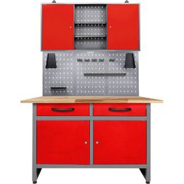 ONDIS24 Werkstatt-Set Werner, 120 cm, mit Lochwandsystem inkl. Haken, mit LED, rot