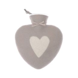 DOROTHEE LEHNEN Wärmflasche mit Bezug aus 100% Merinowolle in Herzform; Herzwärmflasche in Nebel (Grau) mit weißem Herz Motiv; Made in Germany