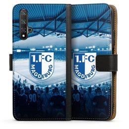 DeinDesign Handyhülle 1. FC Magdeburg Stadion 1. FCM 1.FCM Arena, Huawei Nova 5T Hülle Handy Flip Case Wallet Cover Handytasche Leder, schwarz