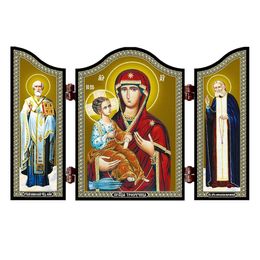 NKlaus Holzbild 1405 Gm. Dreihändige Christliche Ikone Troeruchica, Triptychon