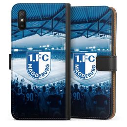DeinDesign Handyhülle 1. FC Magdeburg Stadion 1. FCM 1.FCM Arena, Xiaomi Redmi 9A Hülle Handy Flip Case Wallet Cover Handytasche Leder, schwarz