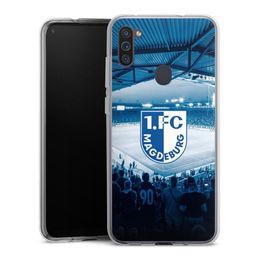 DeinDesign Handyhülle 1. FC Magdeburg Stadion 1. FCM 1.FCM Arena, Samsung Galaxy M11 Silikon Hülle Bumper Case Handy Schutzhülle, weiß, transparent
