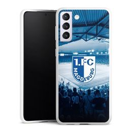 DeinDesign Handyhülle 1. FC Magdeburg Stadion 1. FCM 1.FCM Arena, Samsung Galaxy S21+ 5G Silikon Hülle Bumper Case Handy Schutzhülle, weiß