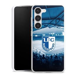 DeinDesign Handyhülle 1. FC Magdeburg Stadion 1. FCM 1.FCM Arena, Samsung Galaxy S23 Silikon Hülle Bumper Case Handy Schutzhülle, weiß