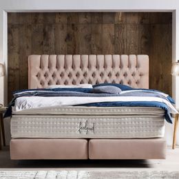 BettCo Boxspringbett Chester (in Rose Samt, 200 x 200 cm), Acryl-Füße, Kostenloser Aufbau, rosa, Mit Medifit Kaltschaumtopper 6 cm, Rose