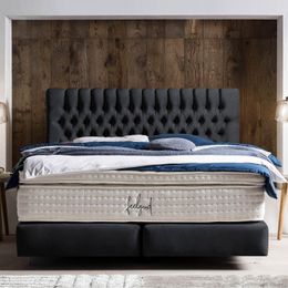 BettCo Boxspringbett Chester (in Schwarz Samt, 160 x 200 cm), Acryl-Füße, Kostenloser Aufbau, Mit Medifit Kaltschaumtopper 6 cm, Schwarz