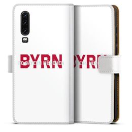 DeinDesign Handyhülle FC Bayern München FCB Offizielles Lizenzprodukt BYRN white, Huawei P30 Hülle Handy Flip Case Wallet Cover Handytasche Leder