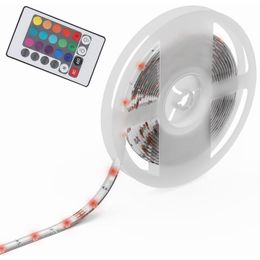 B.K.LICHT LED Stripe BK_LS1180 LED Strip, 5m Lichband, LED Streifen mit Silikonbeschichtung, 150-flammig, Inkl. Fernbedienung, inkl. Farbwechsel, Selbstklebend, weiß