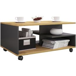 Vcm Holz Couchtisch Sofatisch Wohnzimmertisch Rollen rollbar Kaffeetisch Stango L