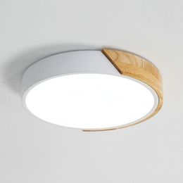Goeco - Deckenlampe led 24W, Deckenleuchte Holz Rund Weiß, Deckenbeleuchtung 6000K Geeignet für Badezimmer, Schlafzimmer, Küche, Wohnzimmer,
