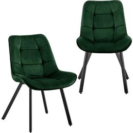 Trisens - Samtstühle Stoffstühle Polsterstuhl Esszimmerstühle Küchenstühle aus Samt Metallbeine, Grün, 2 St.
