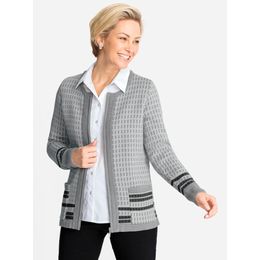 Jacquardstrickjacke CLASSIC Gr. 38, grau (steingrau, ecru, gemustert) Damen Strickjacken Jacquard-Strickjacken