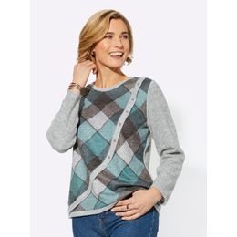Langarmshirt Classic Basics "Winter-Shirt" Gr. 50, blau (ozean, steingrau, bedruckt) Damen Shirts Jersey