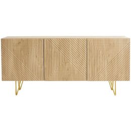 Miliboo - Design-Sideboard aus hellem Eichenholz-Finish und goldfarbenem Metall mit 3 Türen B160 cm ozen - Eiche hell