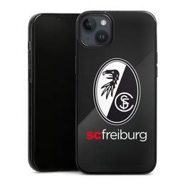 DeinDesign iPhone 14 Plus Handy Silikon H&uuml;lle Case schwarz Handyh&uuml;lle Sc Freiburg Lettering Logo