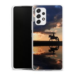 DeinDesign Galaxy A53 5G Handy Silikon H&uuml;lle Case wei&szlig; Handyh&uuml;lle Sunset Horse Horseback Riding Silikon Case