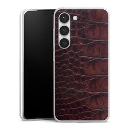 DeinDesign Galaxy S23 Handy Slim Case Silikon Handyh&uuml;lle transparent H&uuml;lle extra d&uuml;nn Leather Crocodile Animal Print Silikon Slim Case
