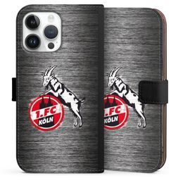 DeinDesign iPhone 14 Pro Max Handy Klapph&uuml;lle Handyh&uuml;lle aus Kunst Leder schwarz Flip Case Official Licensed Product Metallic Look 1. Fc K&ouml;ln Sideflip mit Lasche
