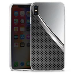 DeinDesign iPhone Xs Max Handy Silikon H&uuml;lle Case transparent Handyh&uuml;lle Steel Metall Carbon Silikon Case