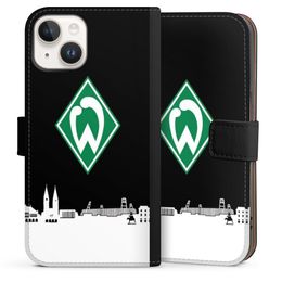 DeinDesign iPhone 14 Handy Klapph&uuml;lle Handyh&uuml;lle aus Kunst Leder schwarz Flip Case Skyline Sv Werder Bremen Official Licensed Product Sideflip mit Lasche