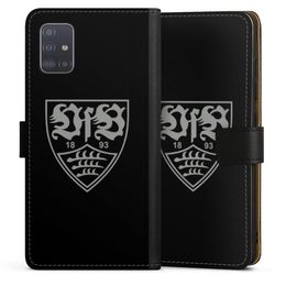 DeinDesign Galaxy A51 Handy Klapph&uuml;lle Handyh&uuml;lle aus Kunst Leder schwarz Flip Case Official Licensed Product Vfb Stuttgart Logo Sideflip mit Lasche
