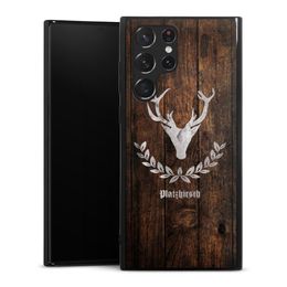 DeinDesign Galaxy S22 Ultra Handy Silikon H&uuml;lle Case schwarz Handyh&uuml;lle Wooden Look Deer Wood