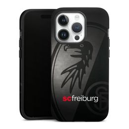 DeinDesign iPhone 14 Pro Handy Panzer Handyh&uuml;lle robuste Outdoor H&uuml;lle Schutzh&uuml;lle matt Official Licensed Product Sc Freiburg Metallic Look Tough Case