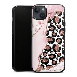DeinDesign iPhone 14 Plus Handy Silikon H&uuml;lle Case schwarz Handyh&uuml;lle Leopard Glitzer Marble