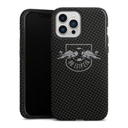 DeinDesign iPhone 13 Pro Max Handy Panzer Handyh&uuml;lle robuste Outdoor H&uuml;lle Schutzh&uuml;lle gl&auml;nzend Rb Leipzig Carbon Metallic Look Tough Case