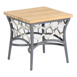 SonnenPartner - Lounge-Tisch Yale 45x45 cm Teak/Alu/Polyrope silbergrau Beistelltisch