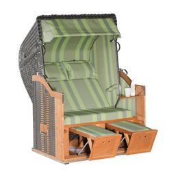 SonnenPartner - Strandkorb Classic 2-Sitzer Halbliegemodell anthrazit/grün mit Sonderausstattung