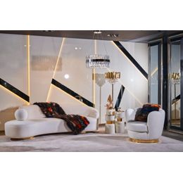 JVmoebel Wohnzimmer-Set Luxus Sofa weiß Sofagarnitur Sessel 3+1 Sitzer Stoff Design
