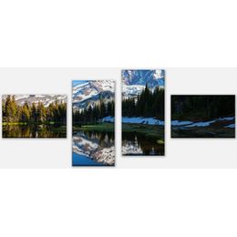 wandmotiv24 Mehrteilige Bilder Wald mit einem See auf einer Berglandschaft