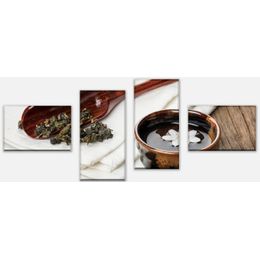 wandmotiv24 Mehrteilige Bilder Eine Tasse Tee auf Holzbrett
