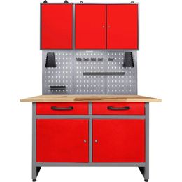 ONDIS24 Werkstatt-Set, 120 cm, mit Lochwandsystem inkl. Haken, mit LED, rot