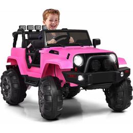 Kinder-Elektroauto, 12V batteriebetriebener Elektro-Jeep mit 2,4 GHz Fernbedienung, Musik, LED-Scheinwerfer, Langsamer Start, Federaufhaengung,