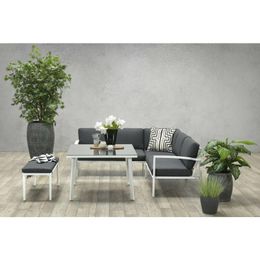 Garden Impressions Dining-Ecklounge Petone inkl. Ecksofa, Bank und Tisch weiß / schwarz